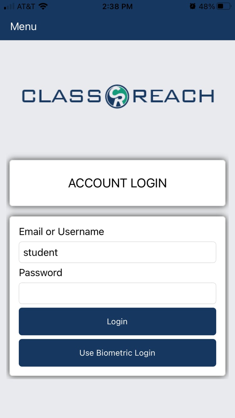 ClassReach Web App on a Mobile Device