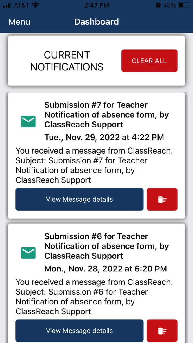 ClassReach Web App on a Mobile Device