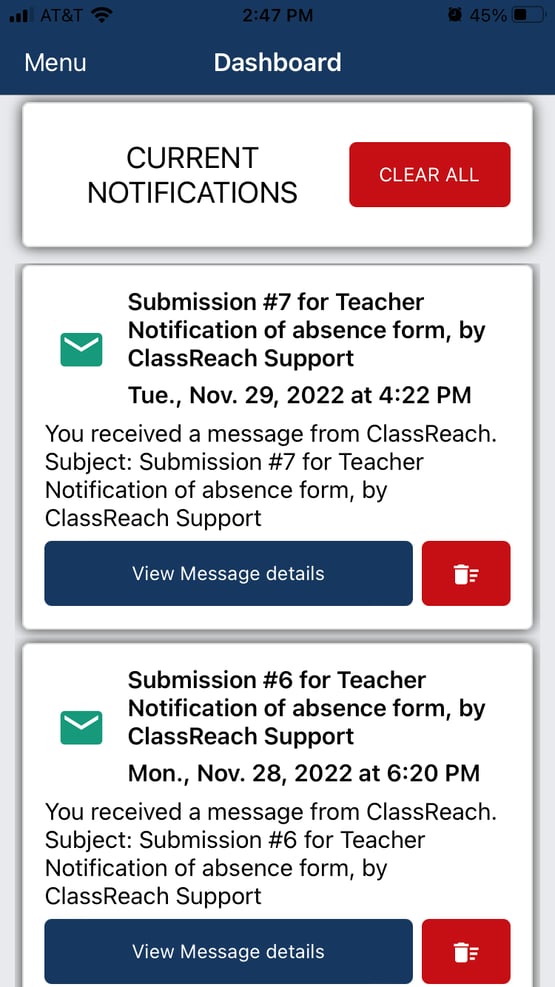 ClassReach Web App on a Mobile Device