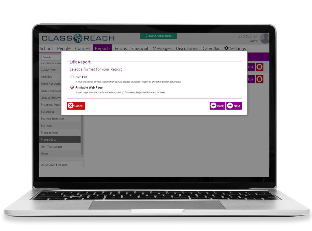 Create Academic Transcripts with ClassReach | Printable