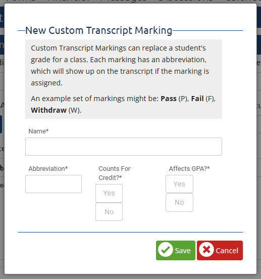 Editing Transcript Settings
