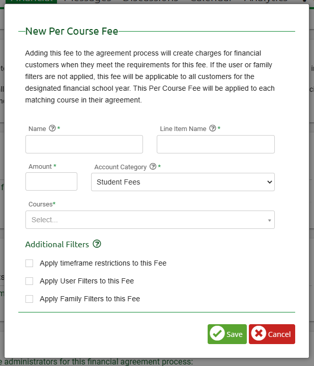 Financial Agreement - Fee Rules