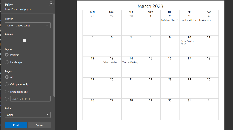 Calendar Basics for Guardians / Students