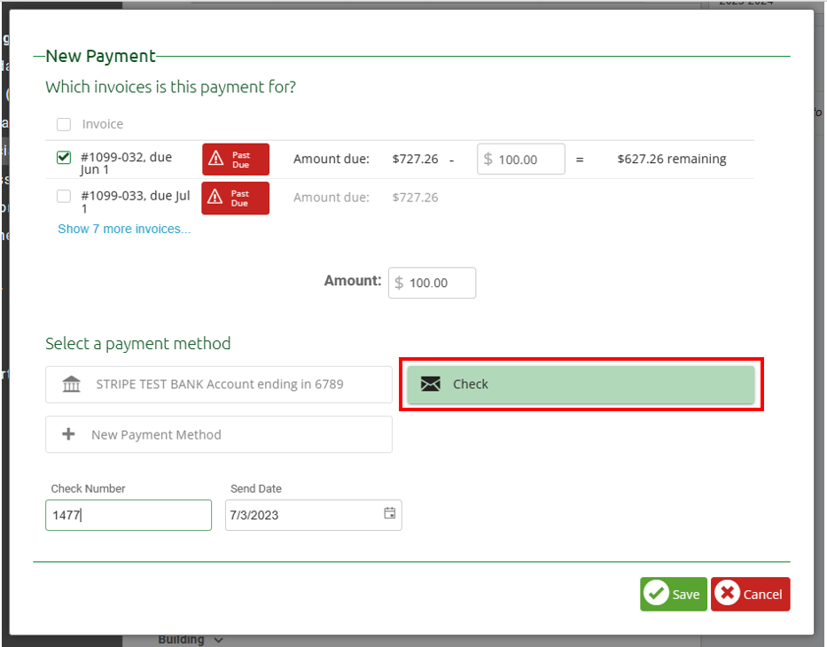 Using payment method - Check