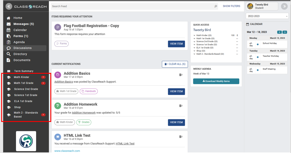 Viewing Student Class Information